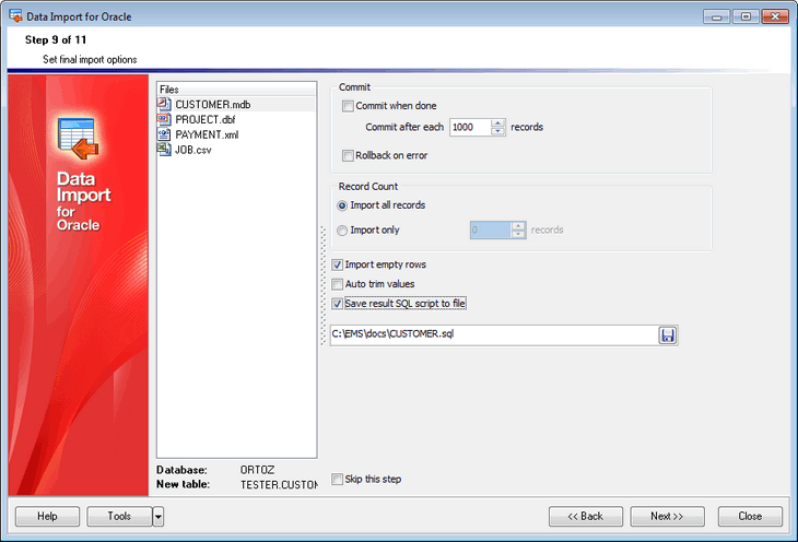 Data Import for Oracle | SQLManager